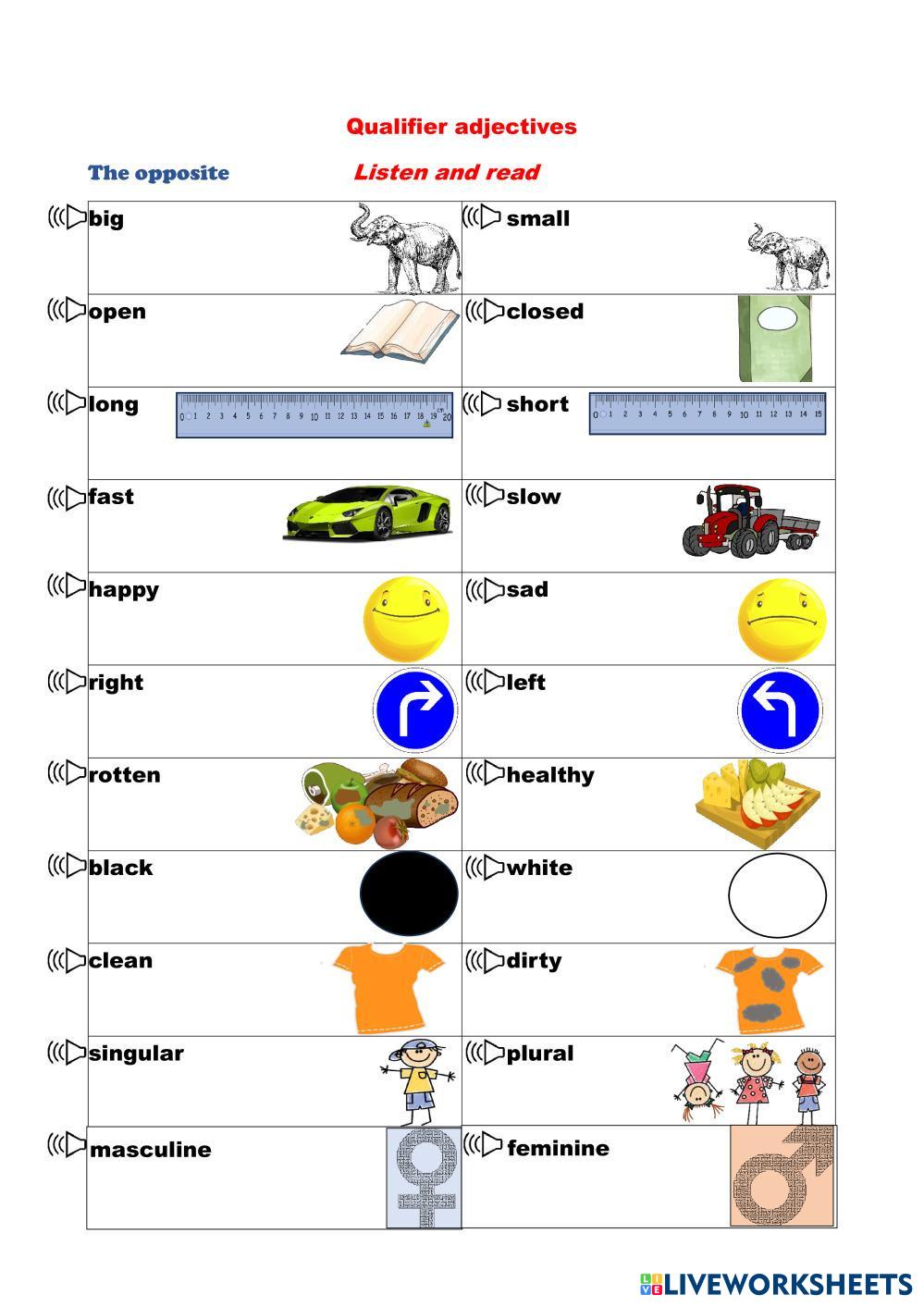 Qualifier adjec… | Free Interactive Worksheets | 7345712
