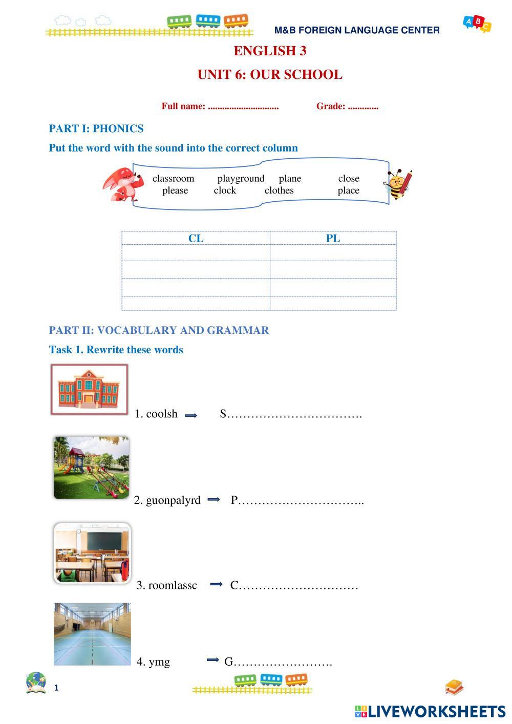 OUR SCHOOL | Live Worksheets