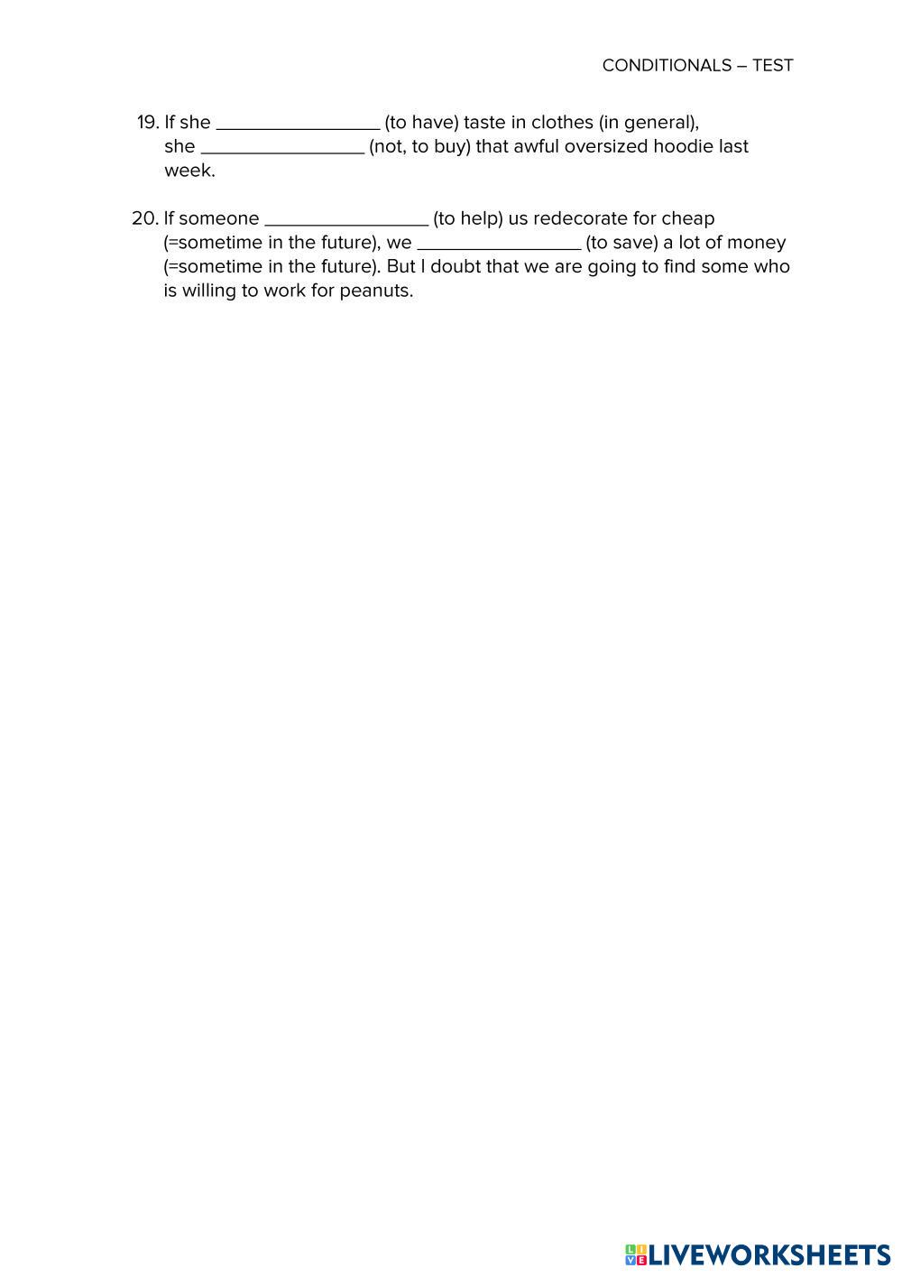 CONDITIONALS – TEST – PART 3 – REGULAR AND MIXED CONDITIONALS | Live ...