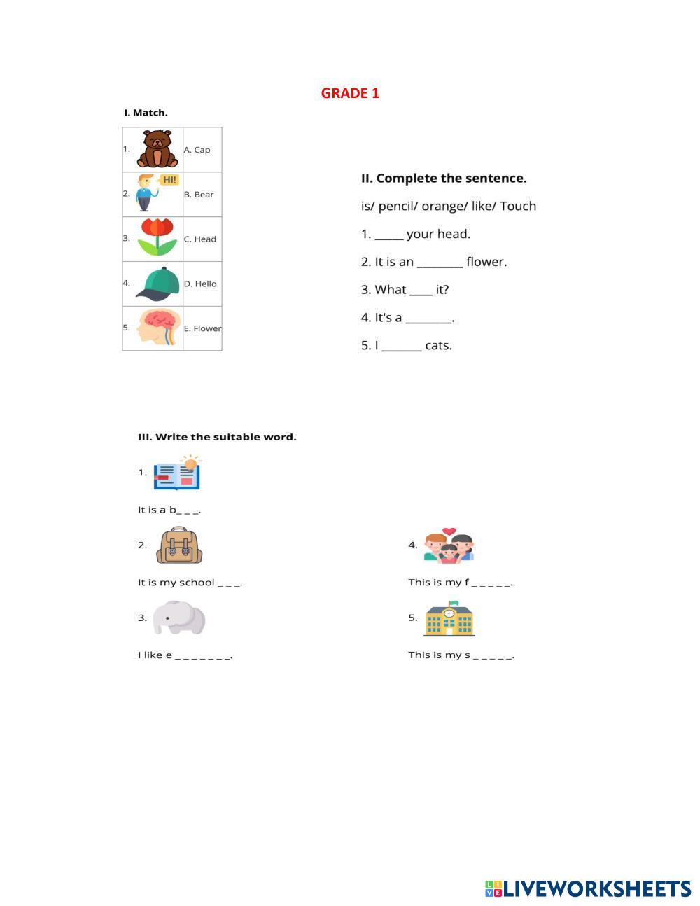 GRADE 1 - P1 | Live Worksheets