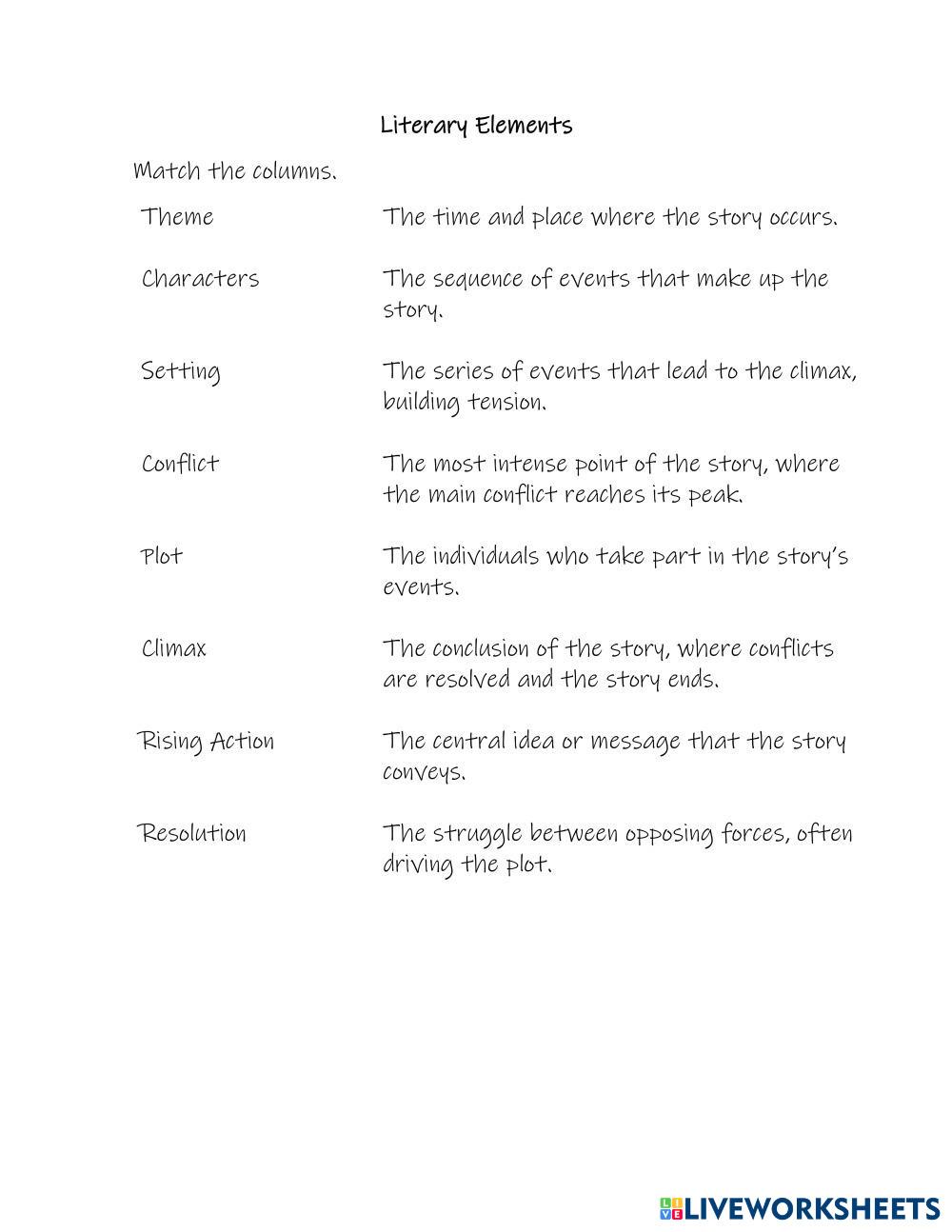 Literary Elemen… | Free Interactive Worksheets | 7350033