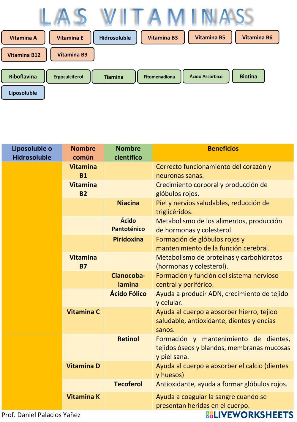 Las vitaminas | Live Worksheets
