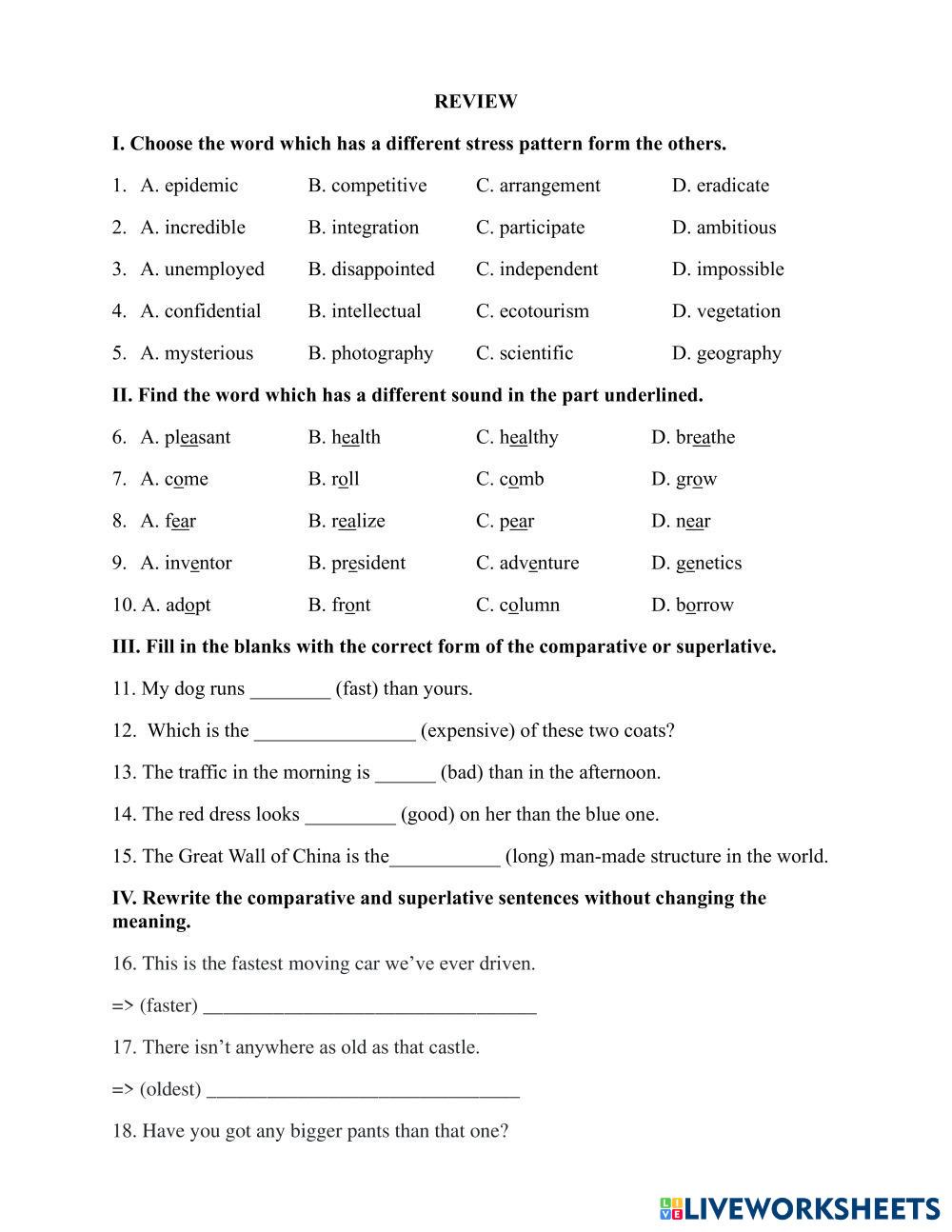 Unit 7 - Review - Grade10 - Global success | Live Worksheets