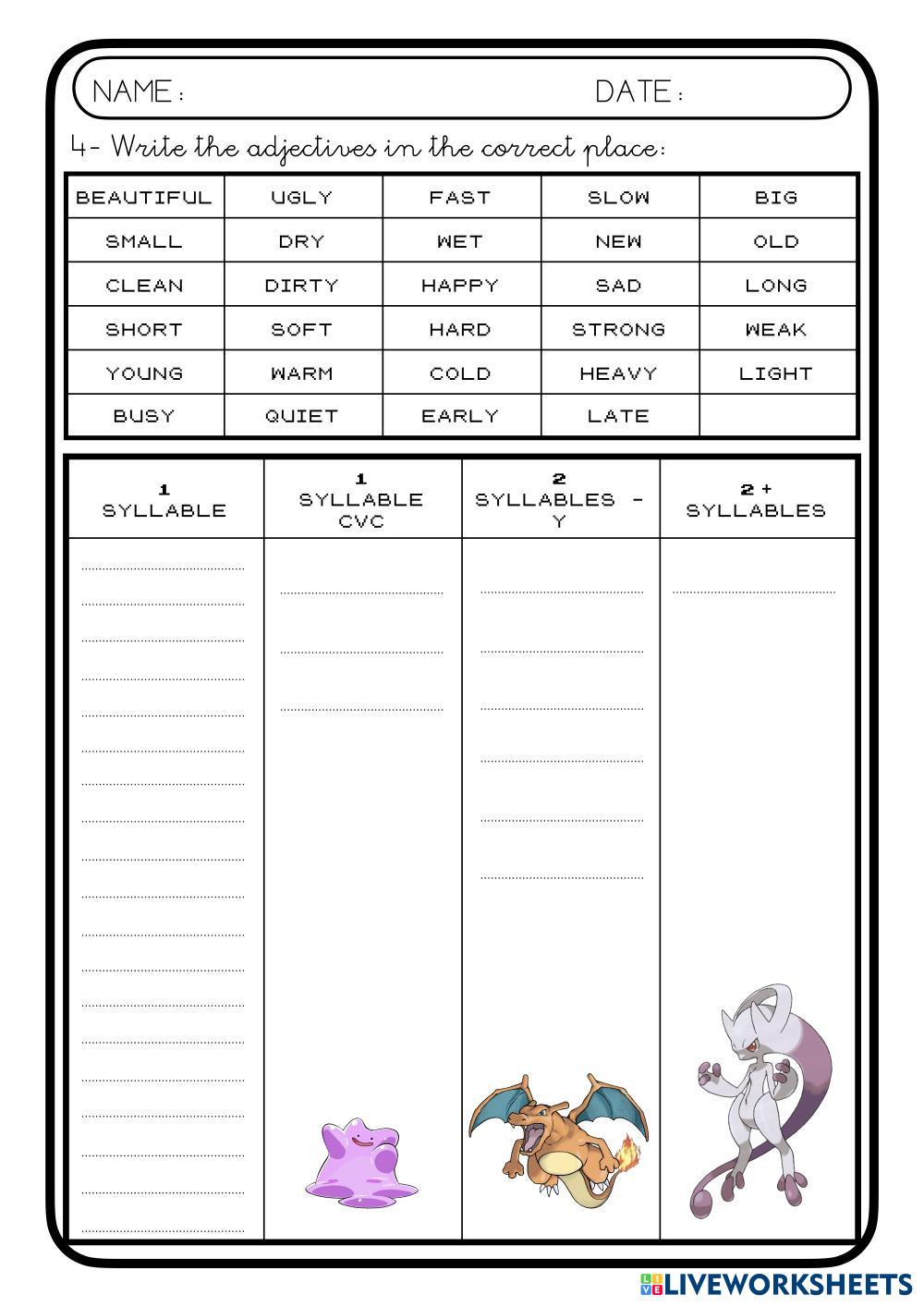 5º - U2 - 4 Syllables | Live Worksheets