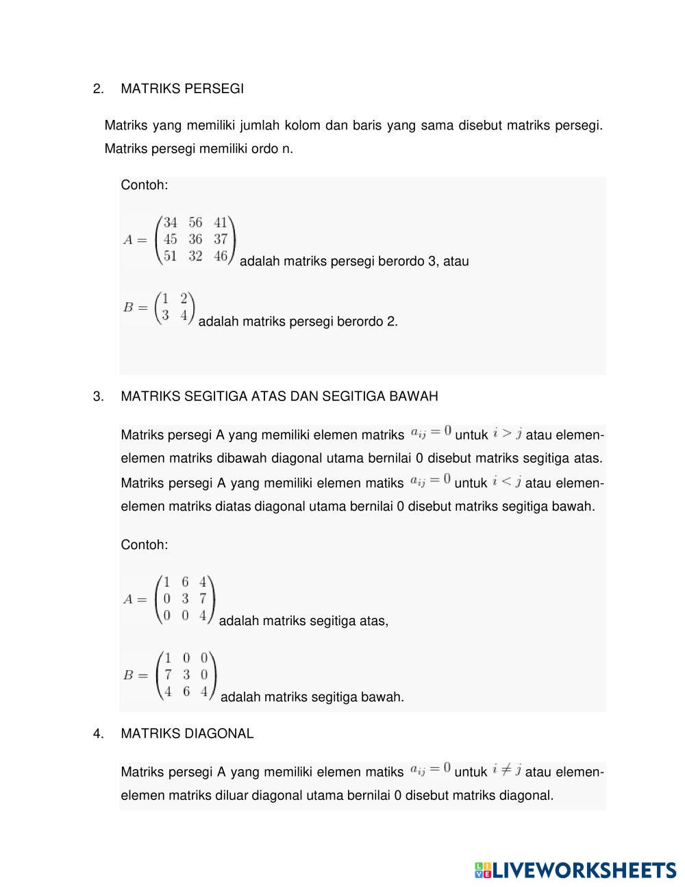 BAhan Ajar Matriks | Live Worksheets