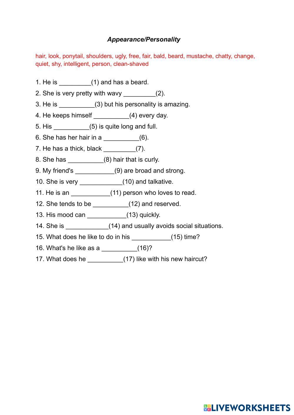 Appearance | Live Worksheets