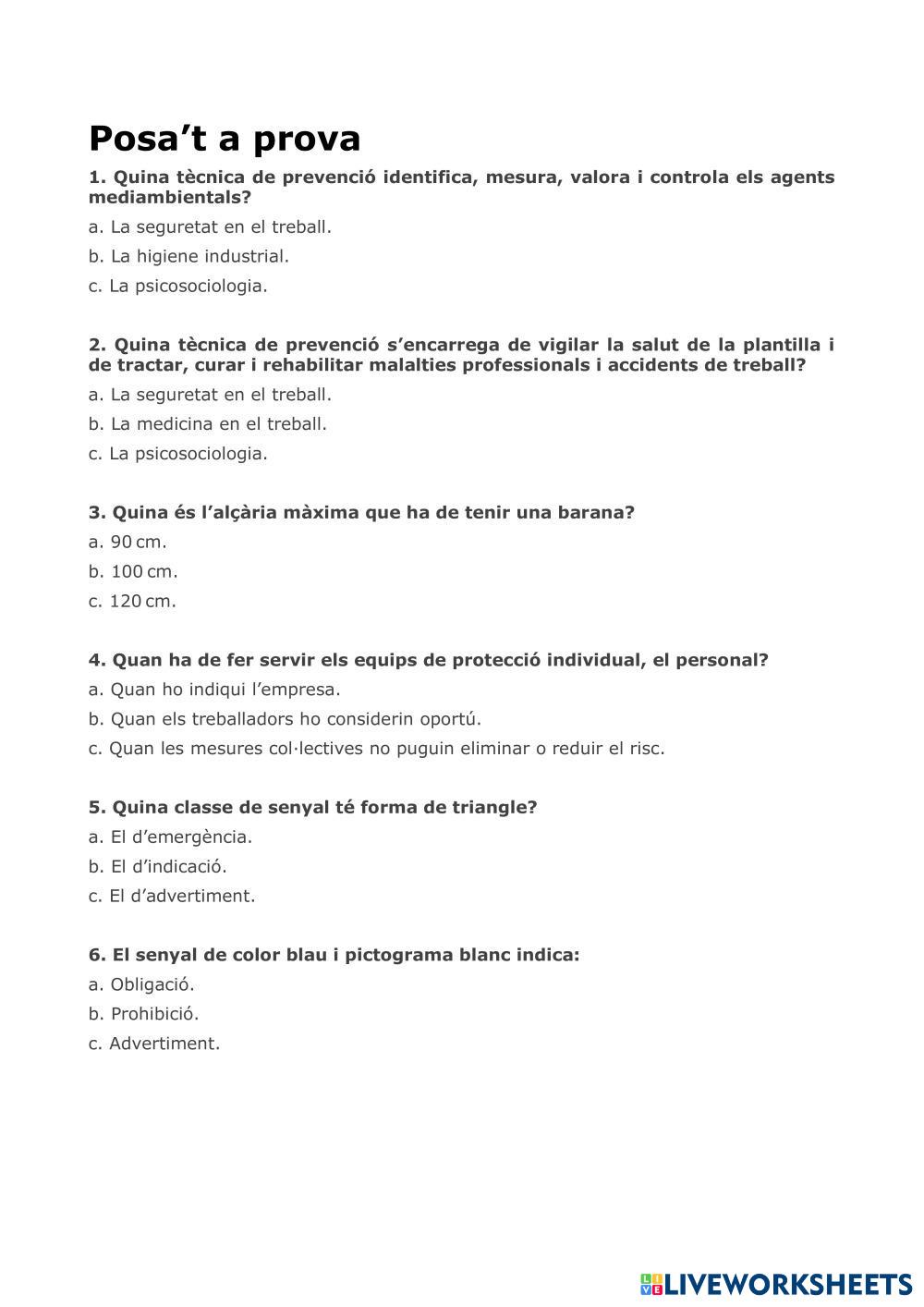 Posa't a prova … | Free Interactive Worksheets | 7356457