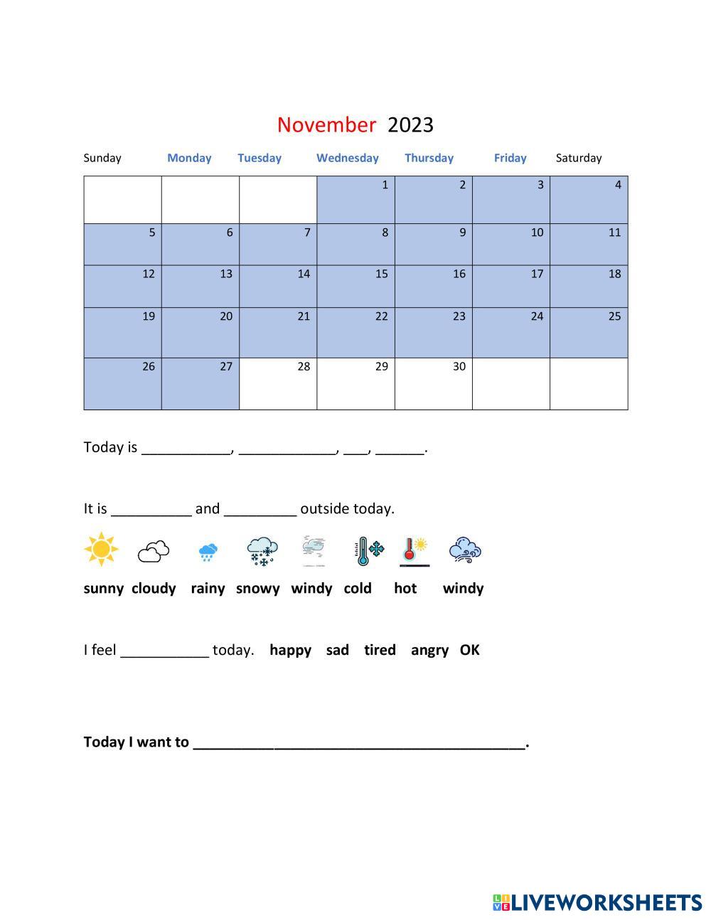 Calendar | Live Worksheets