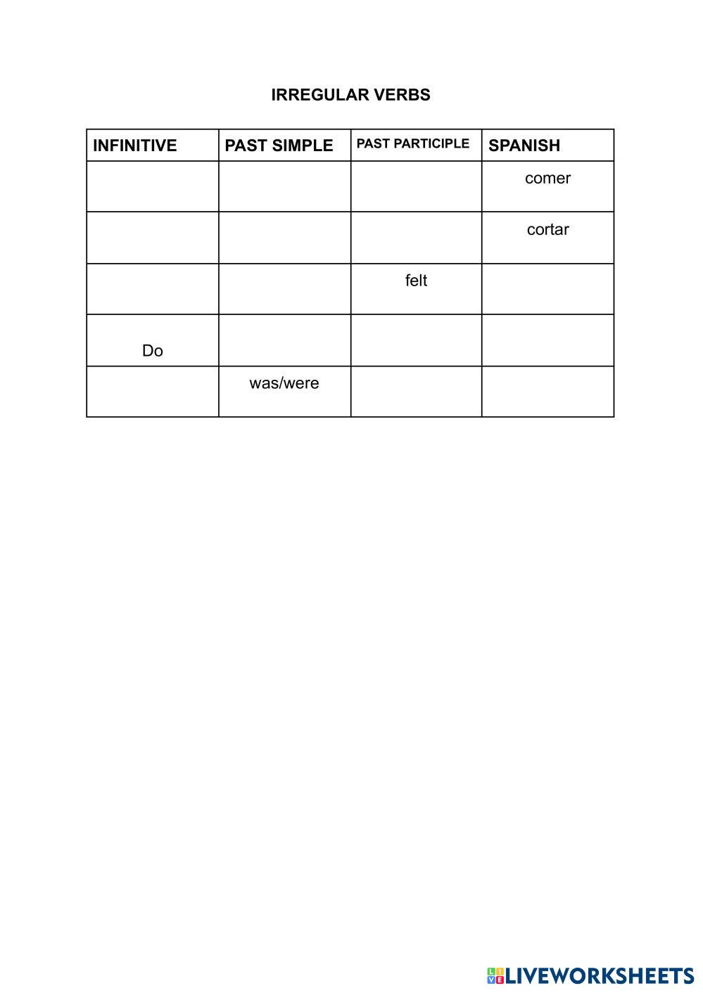 Irregular verbs | Live Worksheets