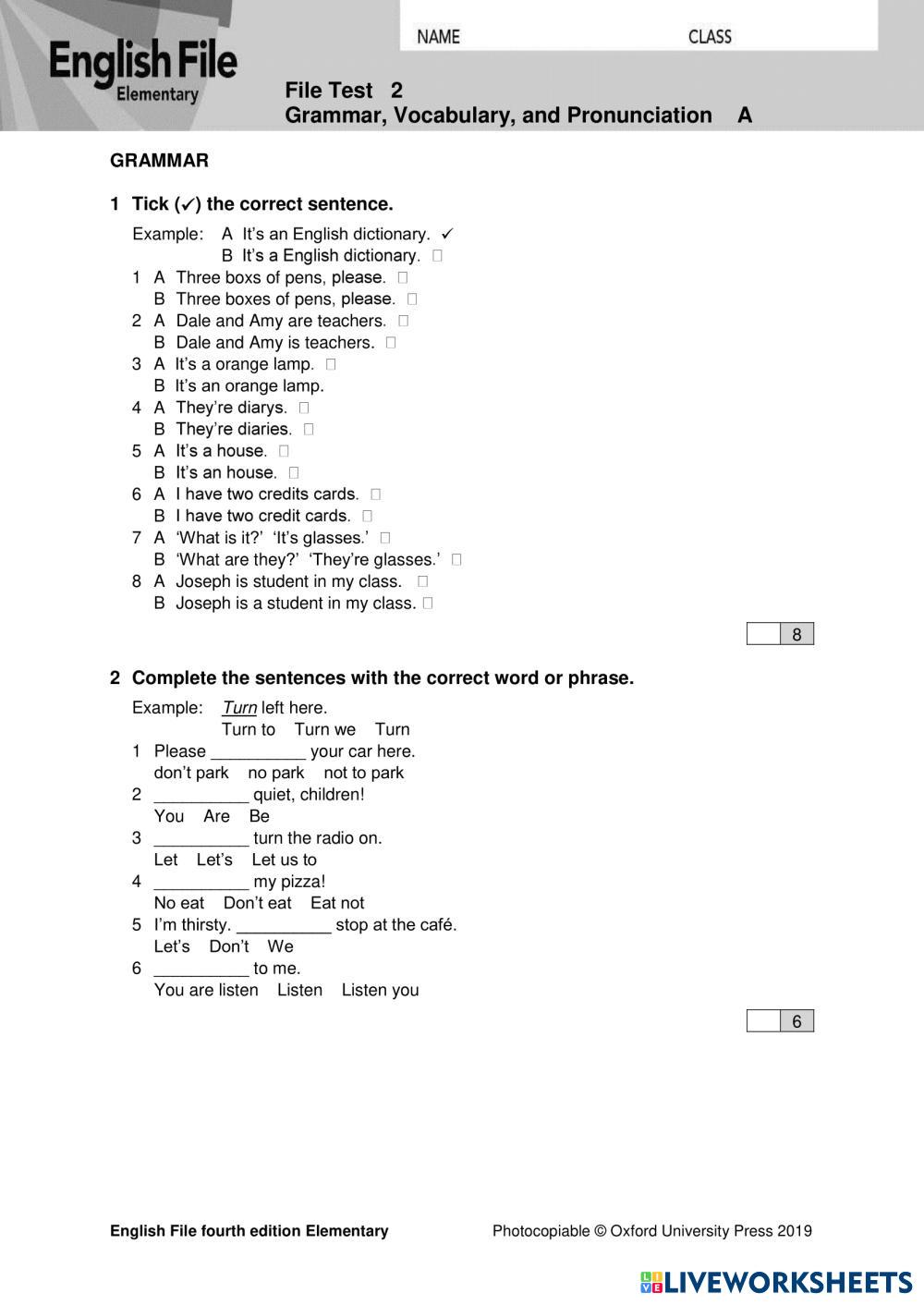 EF - Elementary - Assessment 2 | Live Worksheets