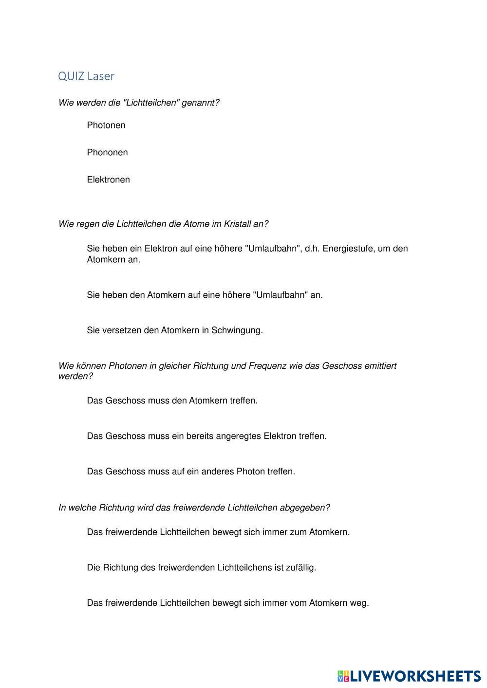 Laser | Live Worksheets