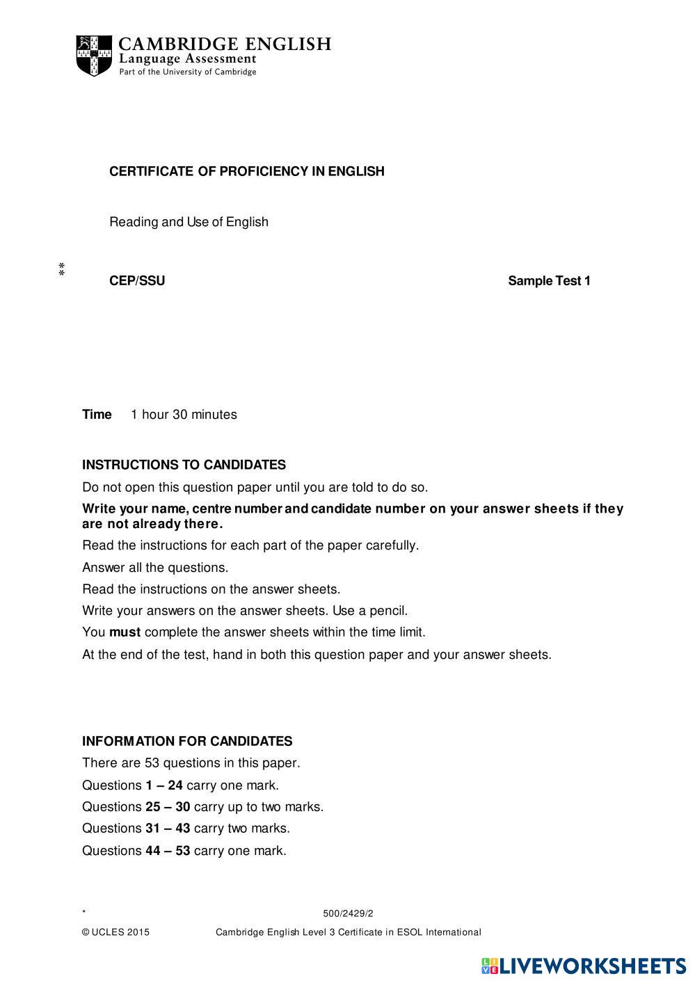 PROFICIENCY LEV… | Free Interactive Worksheets | 7362163
