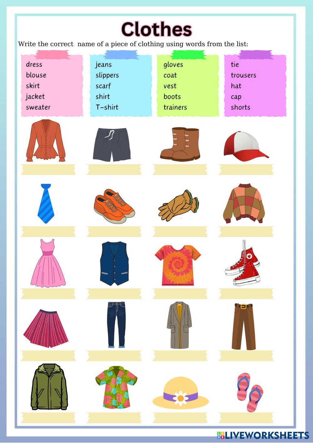 Clothing, articles of clothing, clothes | Live Worksheets