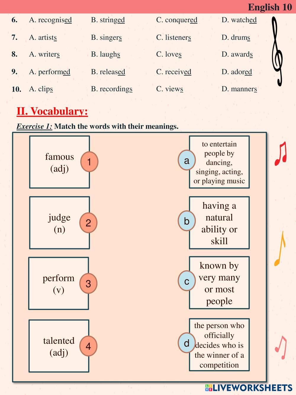 Unit 3 Music - Grade 11 | Live Worksheets