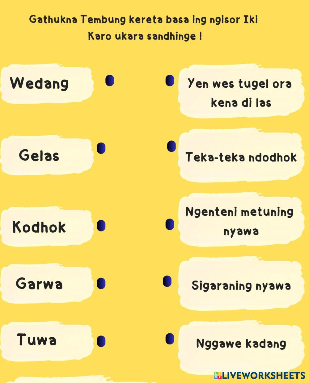Daring Bahasa Jawa Kelas 2 | Live Worksheets
