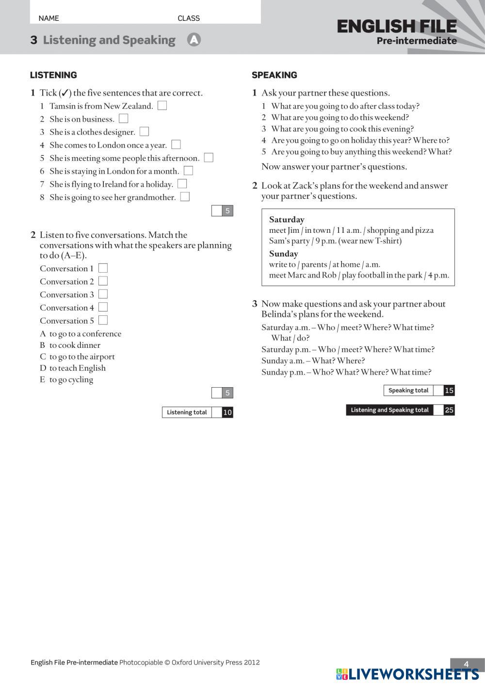 EF - Pre Intermediate - Assessment 3 | Live Worksheets