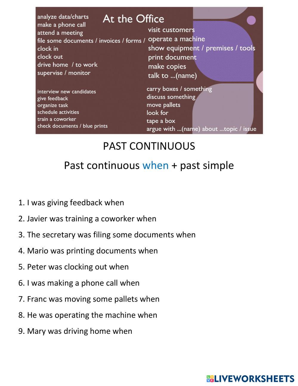 At the office past continuous | Live Worksheets
