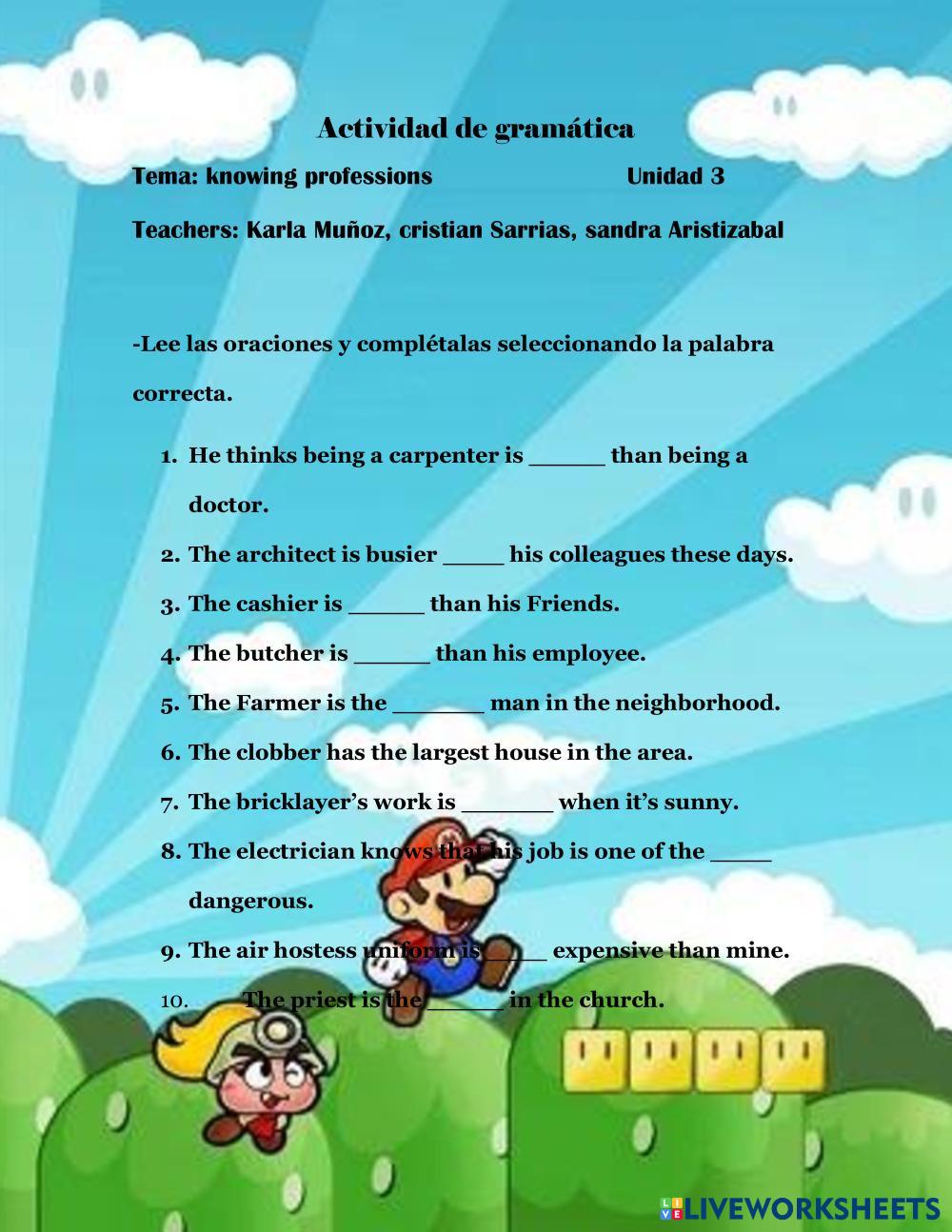 Actividad de gramatica, professions | Live Worksheets