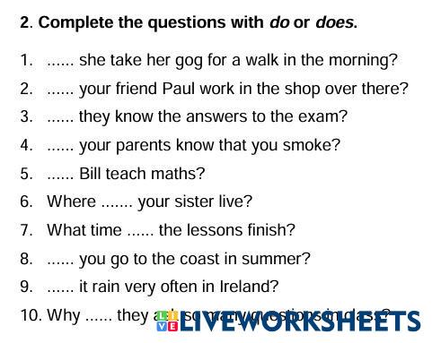 Present Simple Questions | Live Worksheets