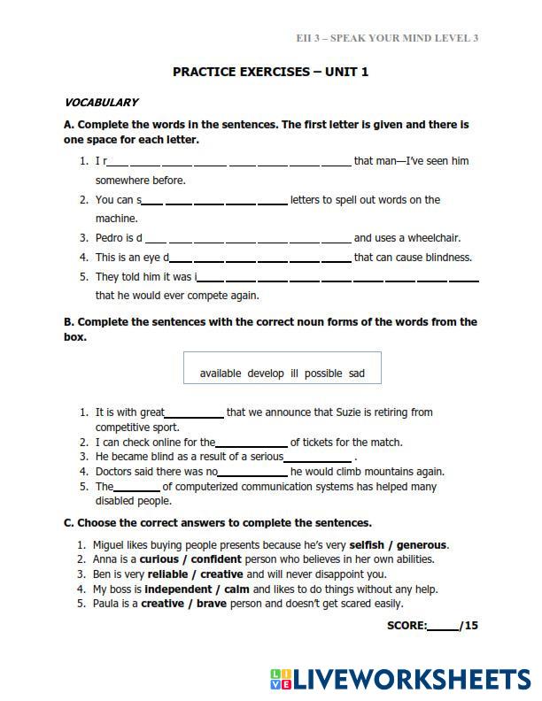 FINAL REVIEW EII3 PART 1 (PP.1-16) | Live Worksheets