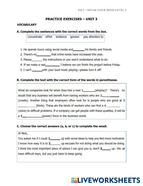 FINAL REVIEW EII3 PART 1 (PP.1-16) | Live Worksheets