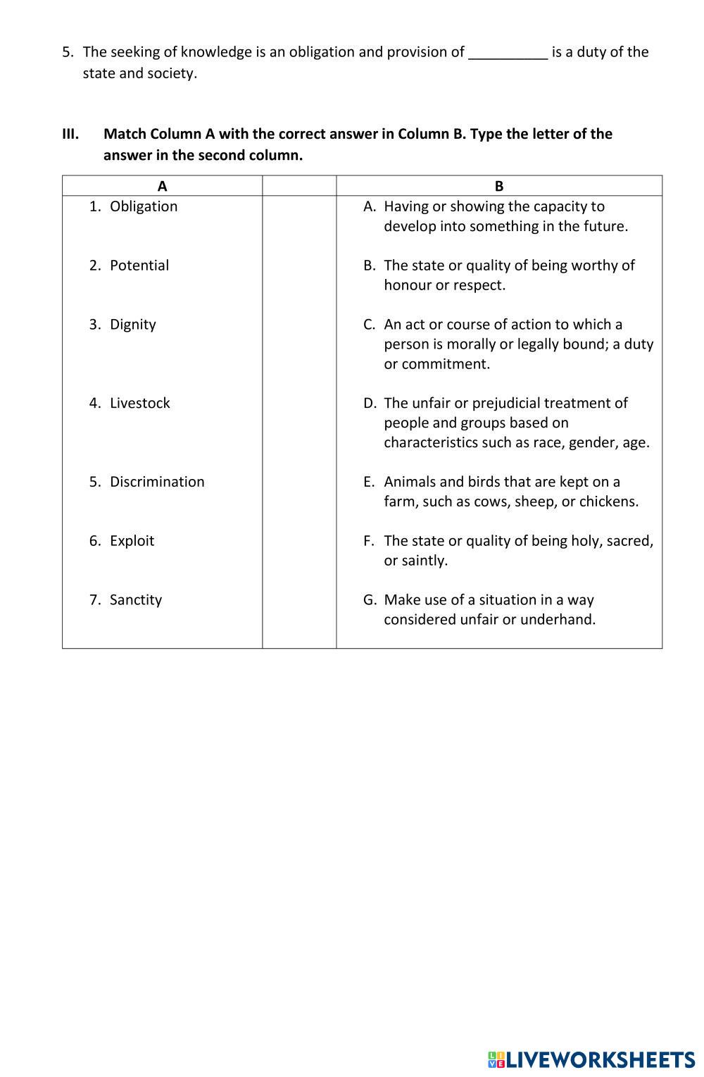 WORKSHEET 1 2N… | Free Interactive Worksheets | 7368805