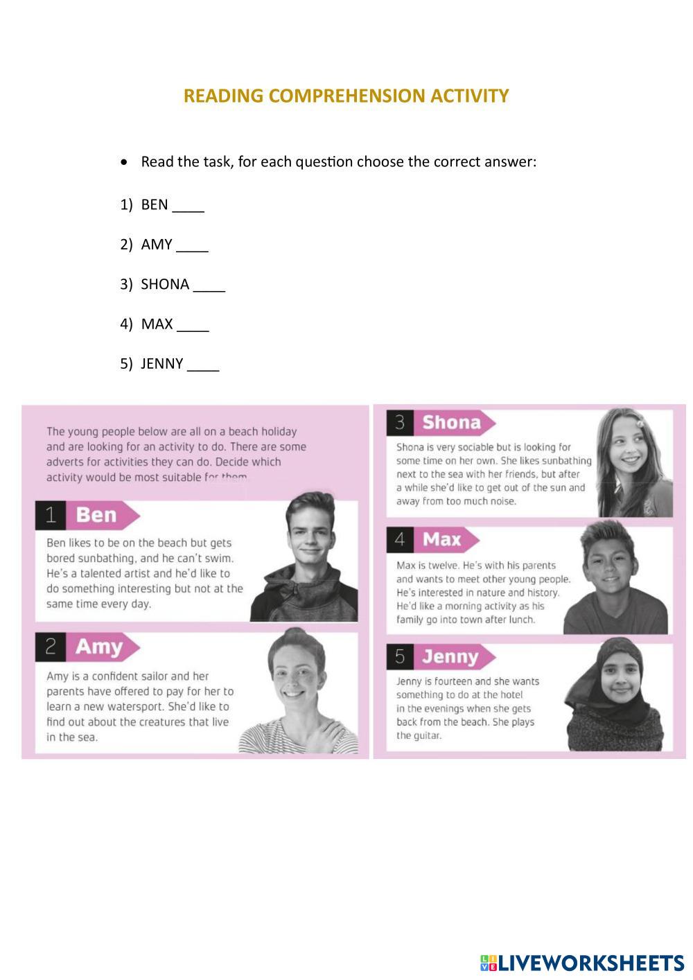 Reading Compreh… | Free Interactive Worksheets | 7368833