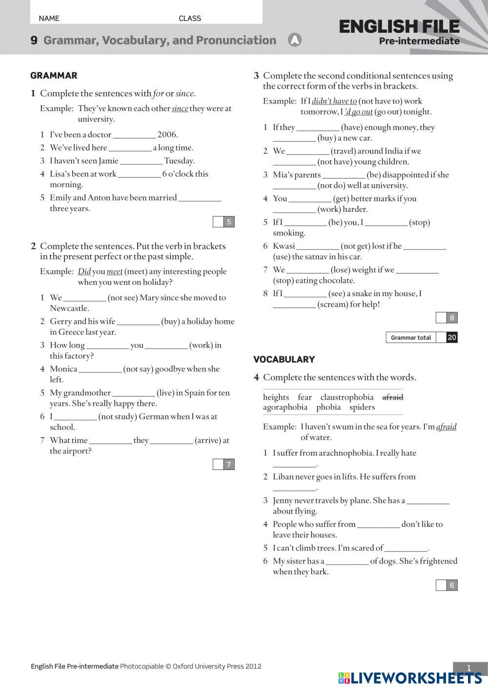 EF - Pre Intermediate - Assessment 9 | Live Worksheets