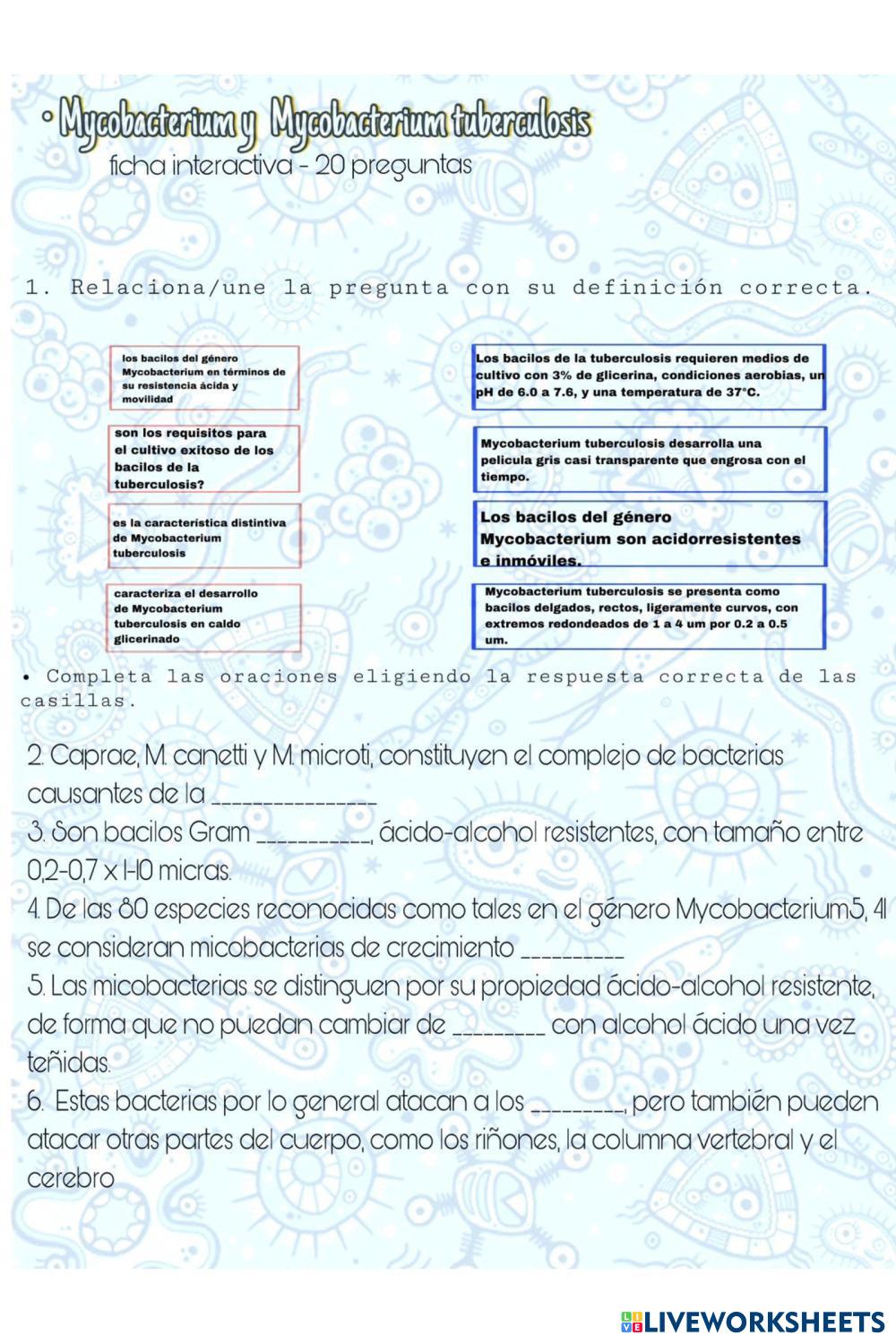 mycobacterium tuberculosis | Live Worksheets