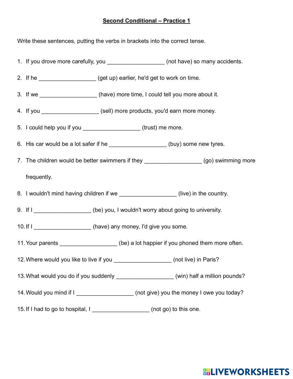 Zero Conditional Interactive And Downloadable Worksheet Zero Conditional Interactive And Downloadable Worksheet