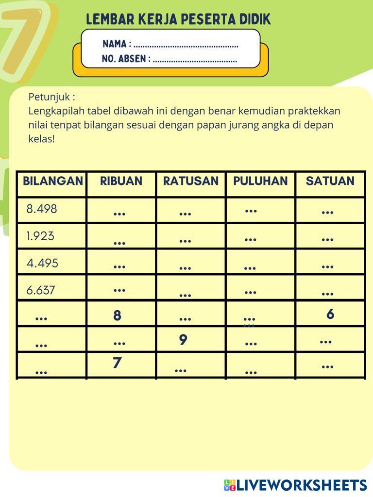 Lkpd Matematika Nilai Tempat Bilangan Cacah 7378197
