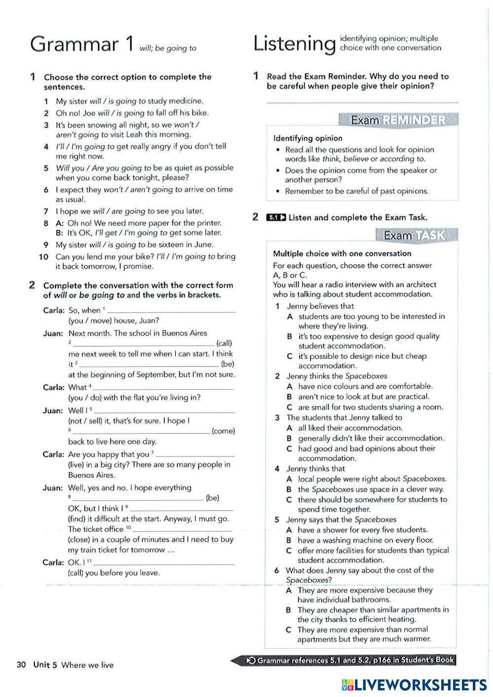 Homework -Unit 5-Listening-B1 | Live Worksheets