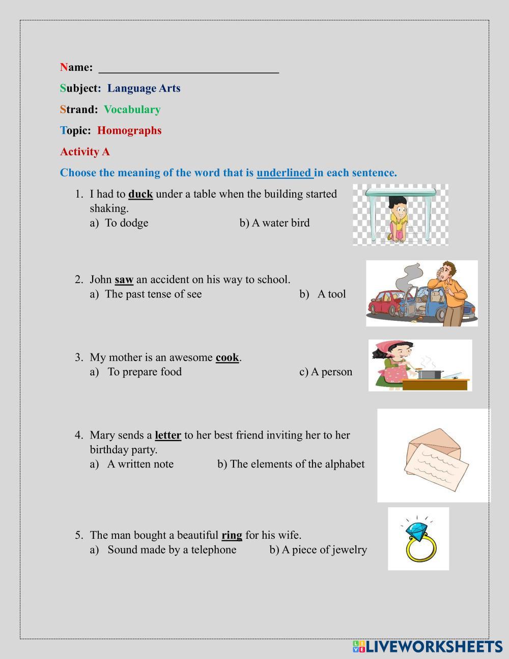 Homographs & Rhyming Words | Live Worksheets