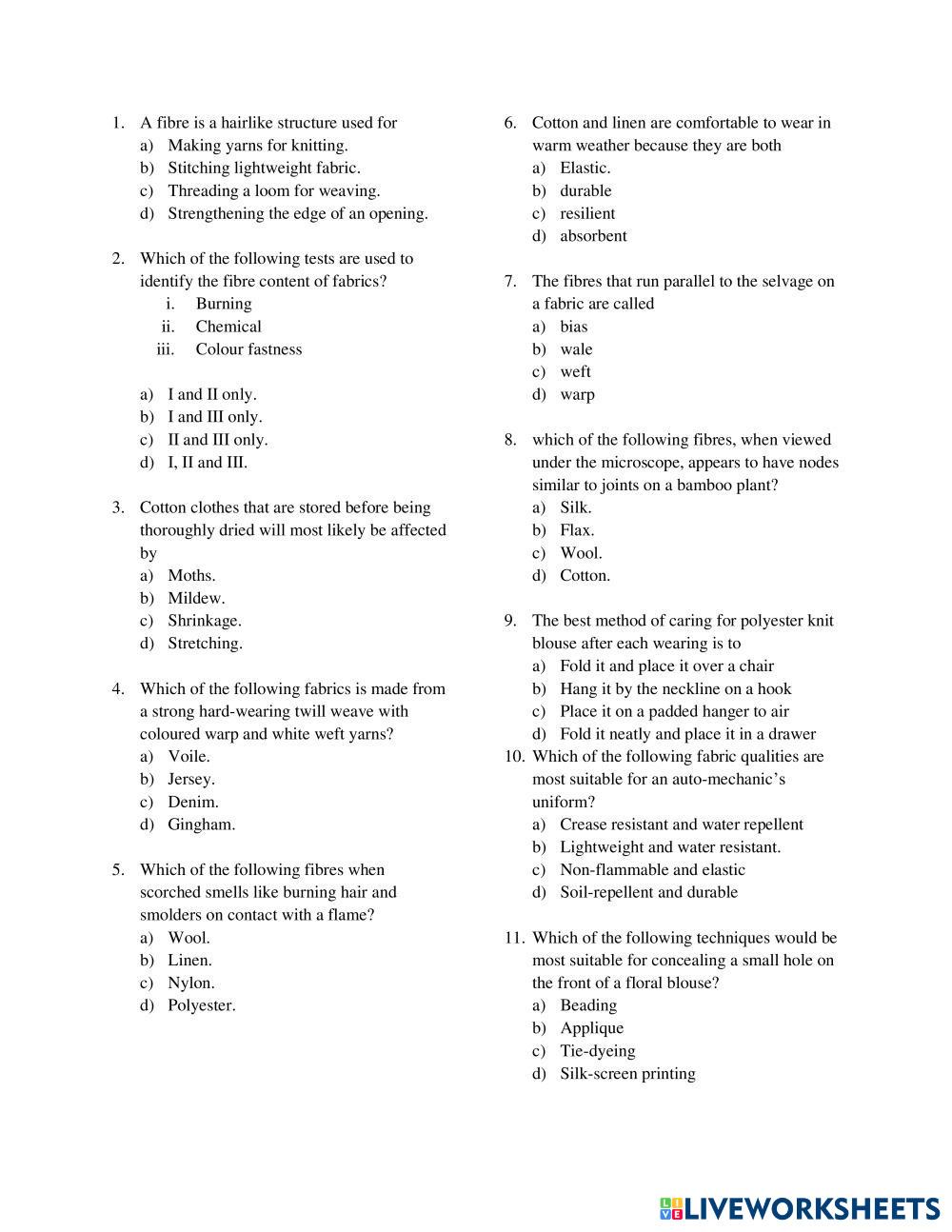 Textile Clothin… | Free Interactive Worksheets | 7381808