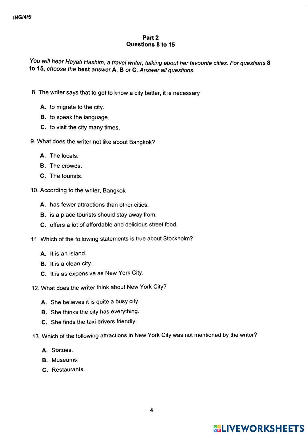 P4 (listening) … | Free Interactive Worksheets | 7385118