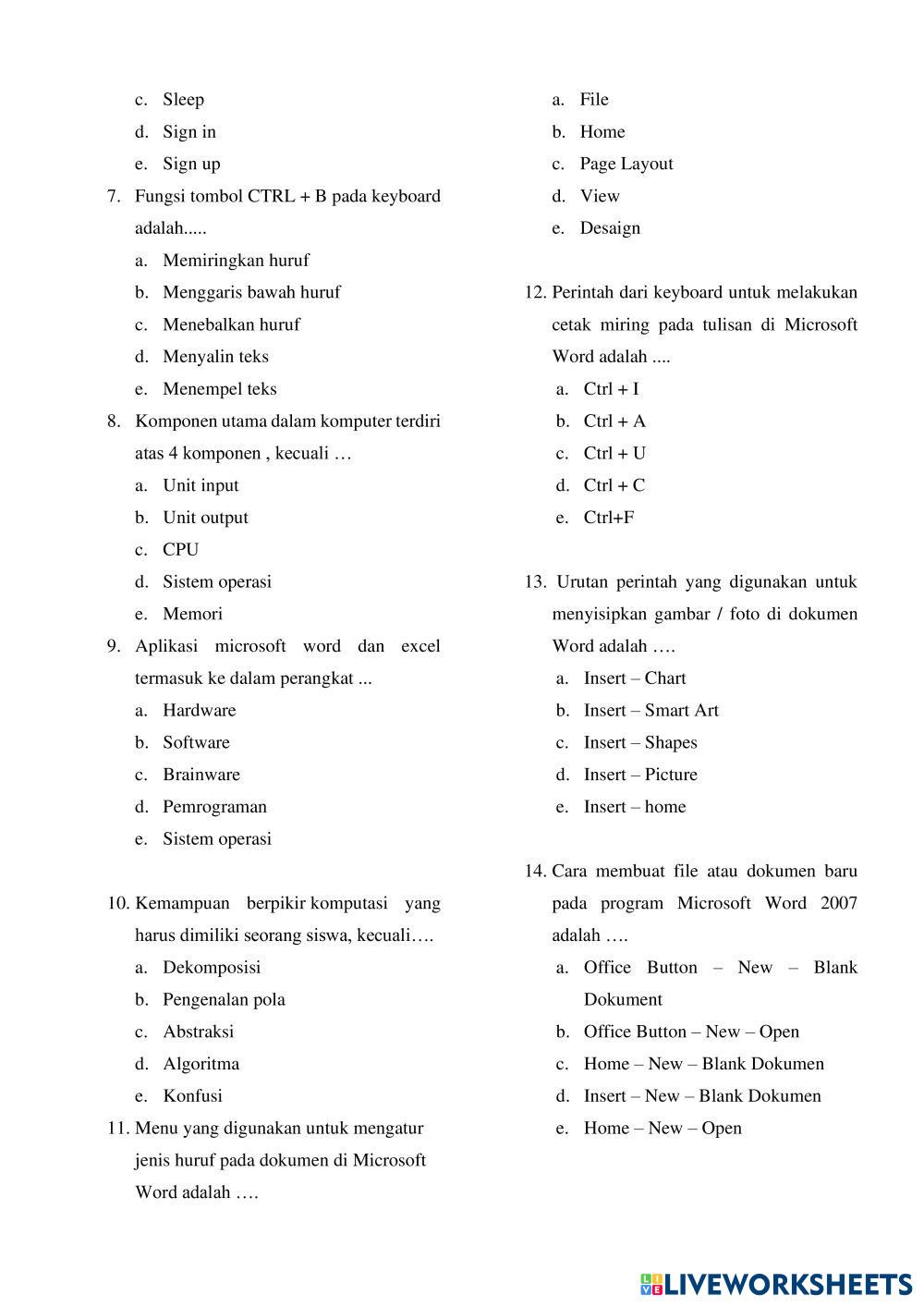 UAS INFORMATIKA | Free Interactive Worksheets | 7383148