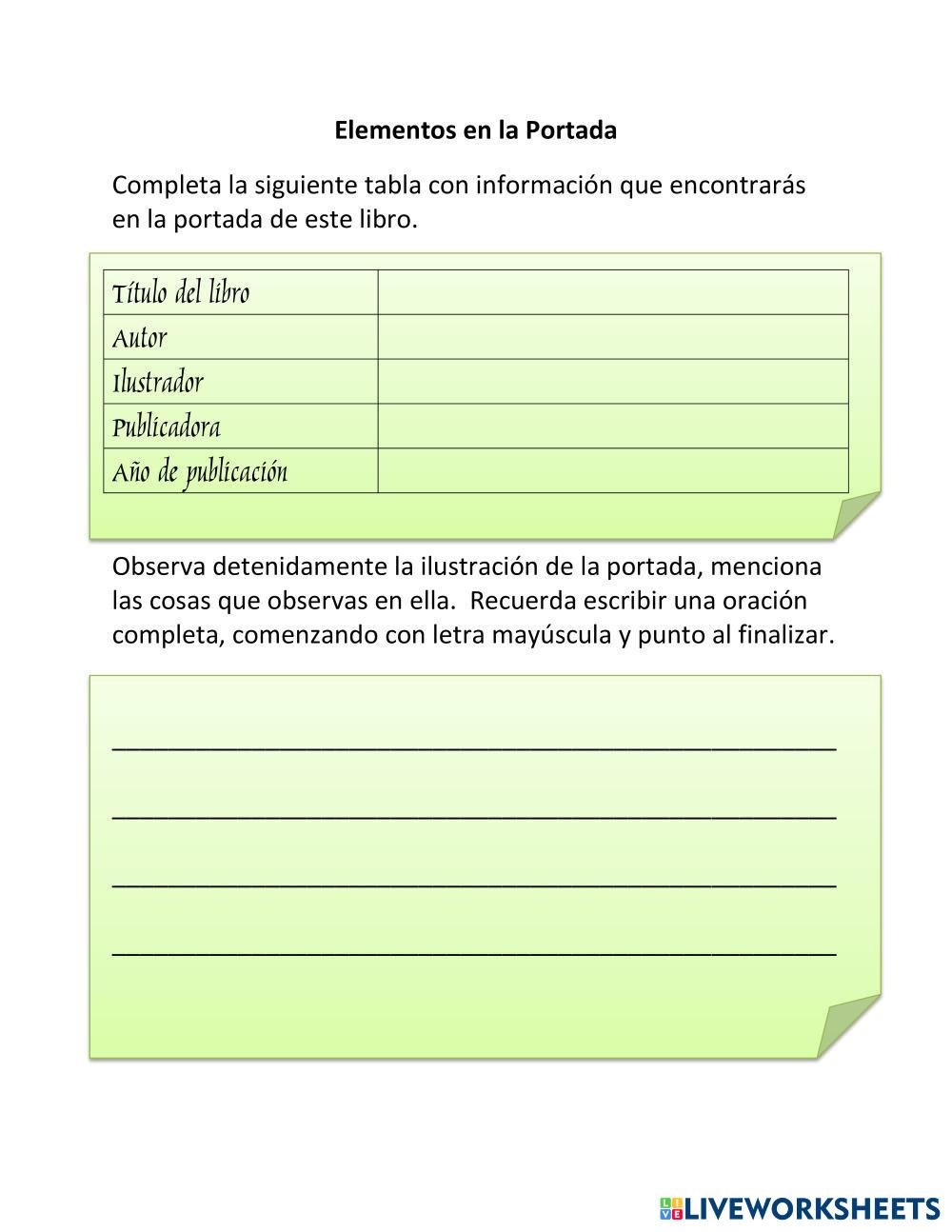 Elementos de la Portada | Live Worksheets