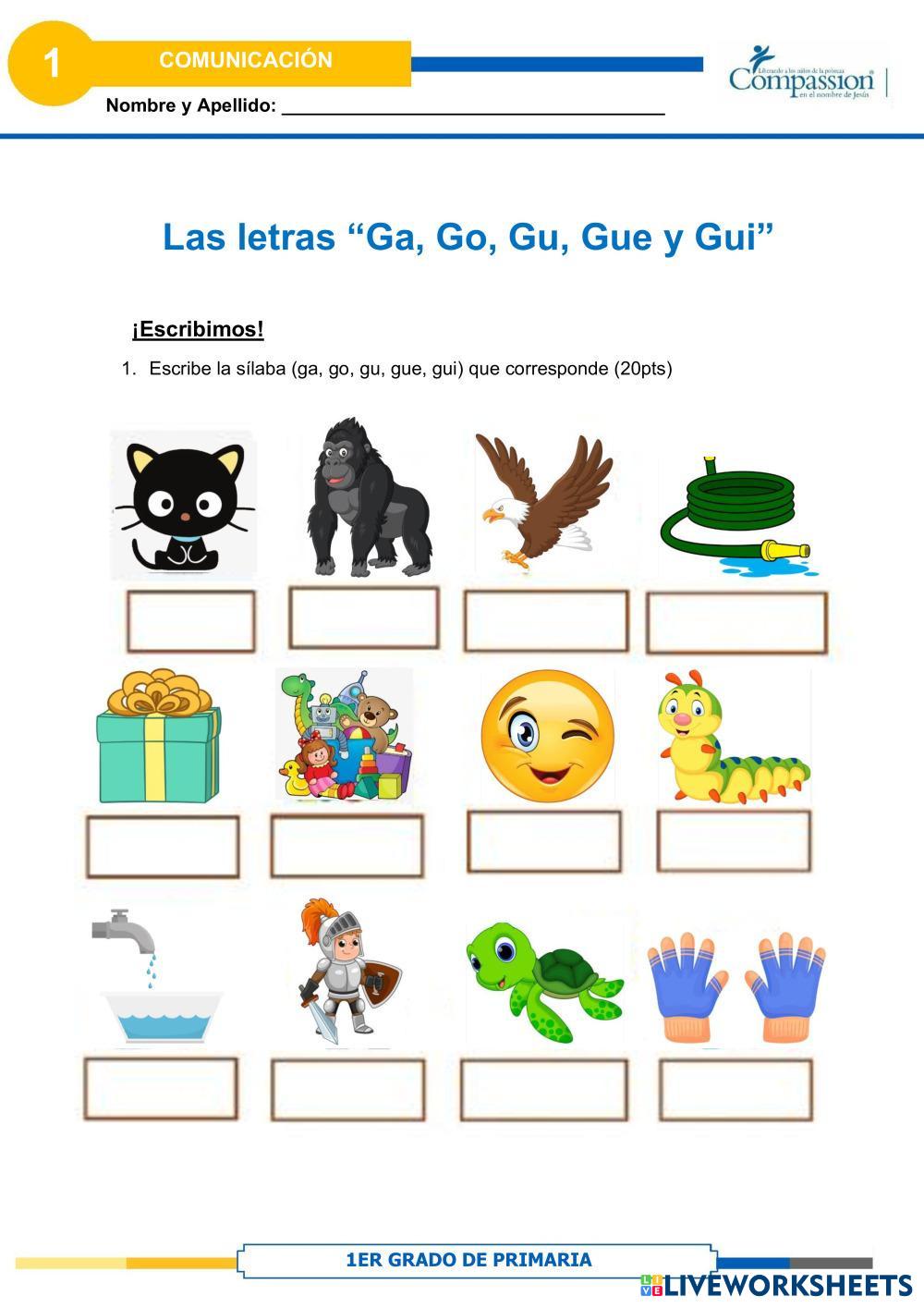 Las letras Ga g… | Free Interactive Worksheets | 7384681