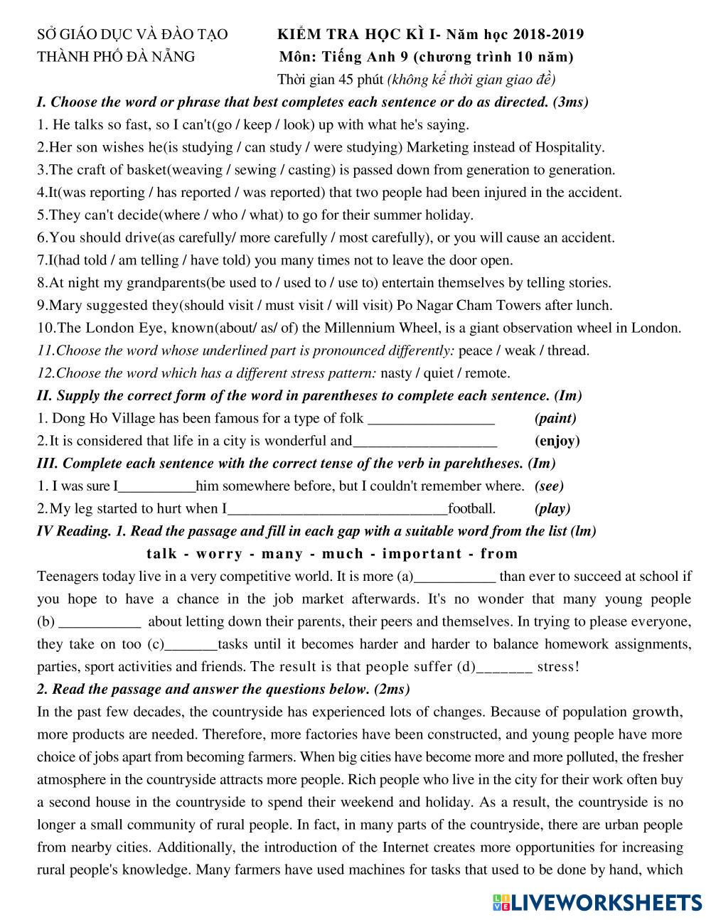 English 9 ON KI I (18-19) | Live Worksheets