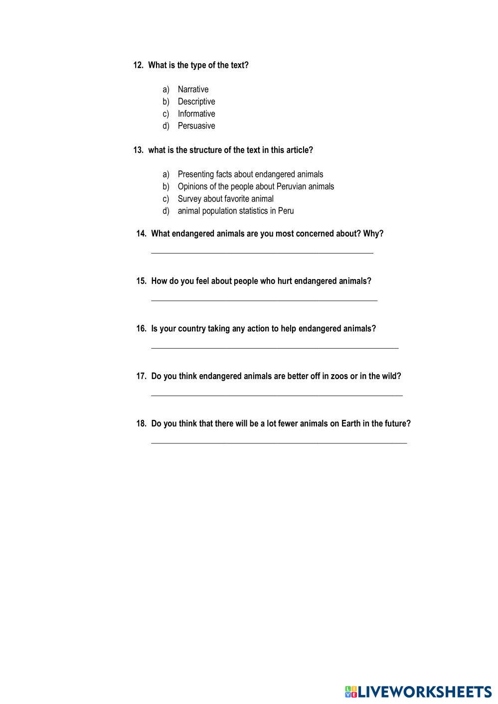 SESSION 15 - Animals in extinction of peru | Live Worksheets