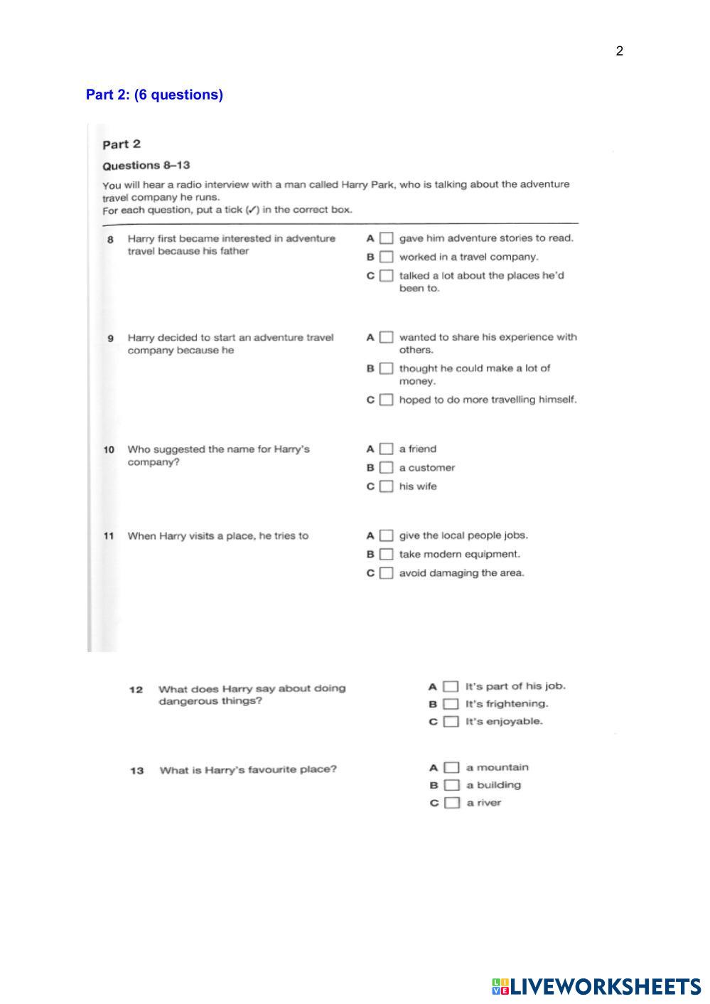 Listening test E1_ test A | Live Worksheets