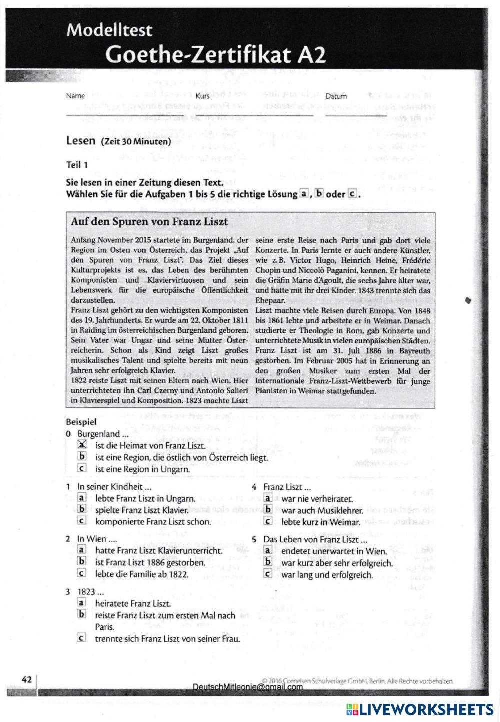 7387583 | A2 Lesen und Hören | rjkranz | LiveWorksheets