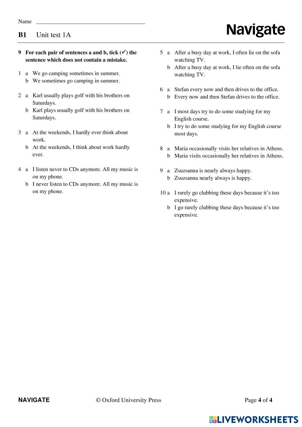 Navigate B1 Uni… | Free Interactive Worksheets | 7387642