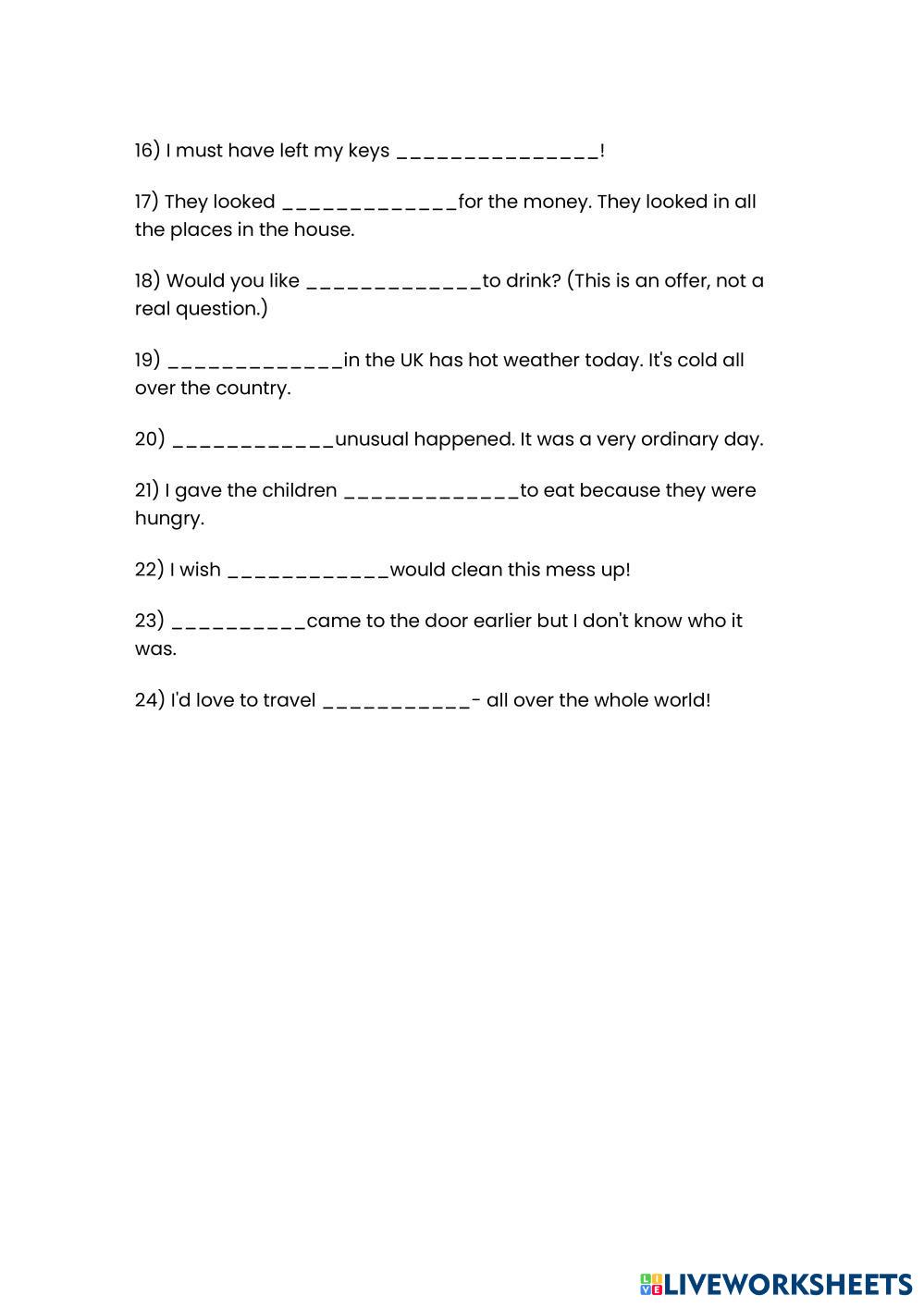 Indefinite pronouns | Live Worksheets
