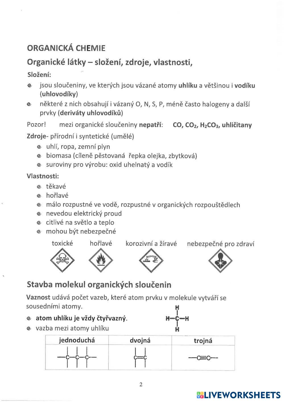vod Do Organick Chemie Live Worksheets vod-do-organick-chemie-live-worksheets
