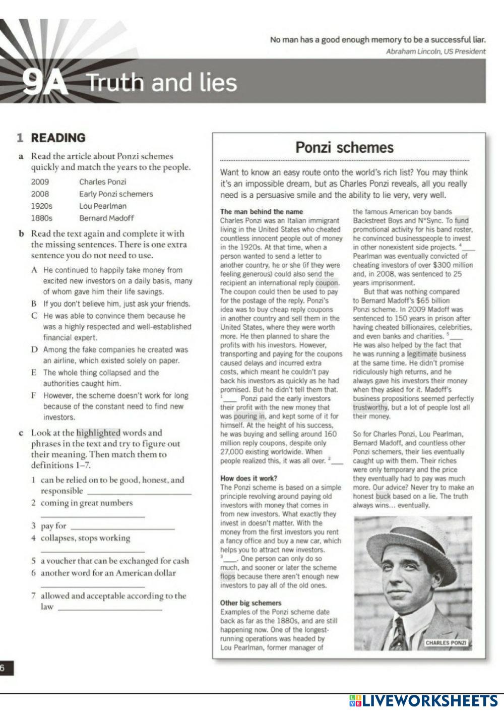 TRUTH AND LIES WORBOOK | Live Worksheets