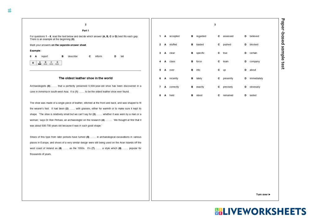 b2 reading and use of english 9 | Live Worksheets