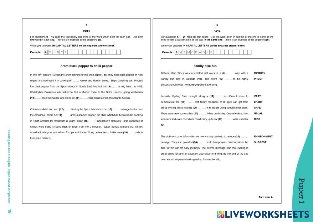 b2 reading and use of english 9 | Live Worksheets