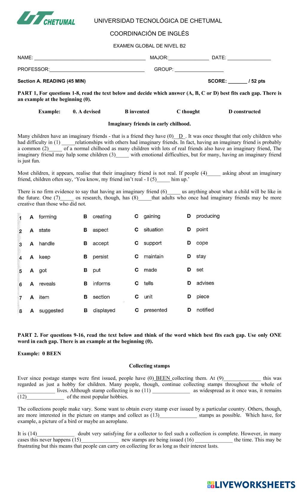 B2 READING TEST | Free Interactive Worksheets | 7390829