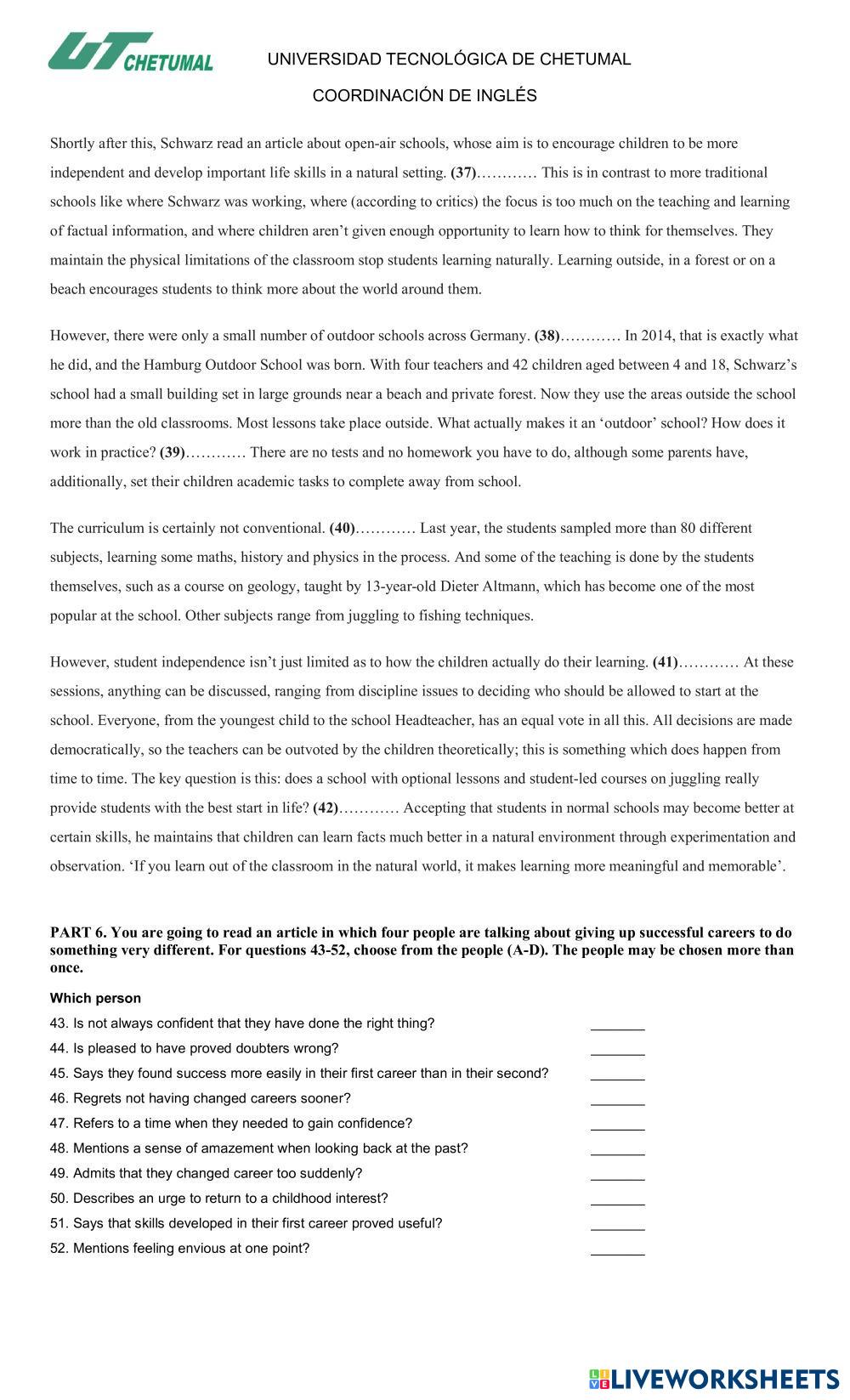 B2 READING TEST | Free Interactive Worksheets | 7390829